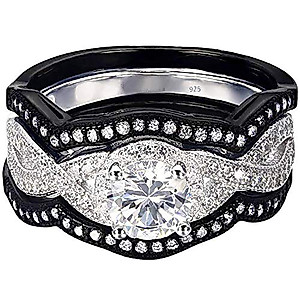 VPKJewelry Real 925 Sterling Silver Wedding Engagement 3 pc set Black White Weddings Engagement Adult Ladies Womens Ring 3.60 ct (10)