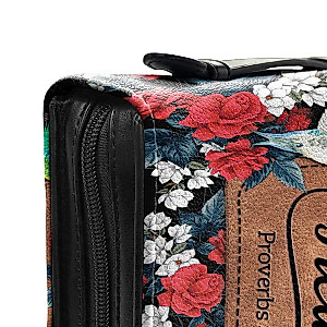 Trust in The Lord Proverbs Hummingbird Flower Pattern Christian Gifts Custom Book Bible Cover Premium Faux or Top Grain Leather