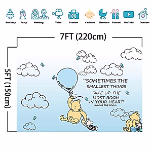 TJ Wininie The Pooh Backdrops Light Blue Hot Air Kids Baby Shower Birthday Party Photography Background White Clounds Butterfly Newborn Photo Studio Booth Props Banner 7x5ft Vinyl