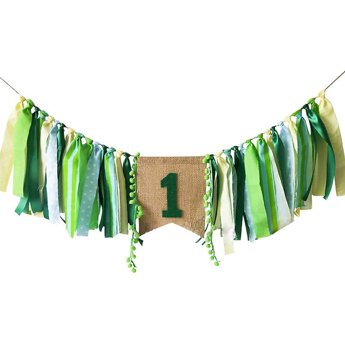 Jungle Theme Baby First Birthday Party Decorations Kit for Baby Boy's Girl's，1st Birthday Decorations for Photo Booth Props,Green Burlap Highchair Banner for 1st Birthday Decorations