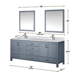 Lexora Jacques 80 in. W x 22 in. D Dark Grey Double Bath Vanity and Carrara Marble Top