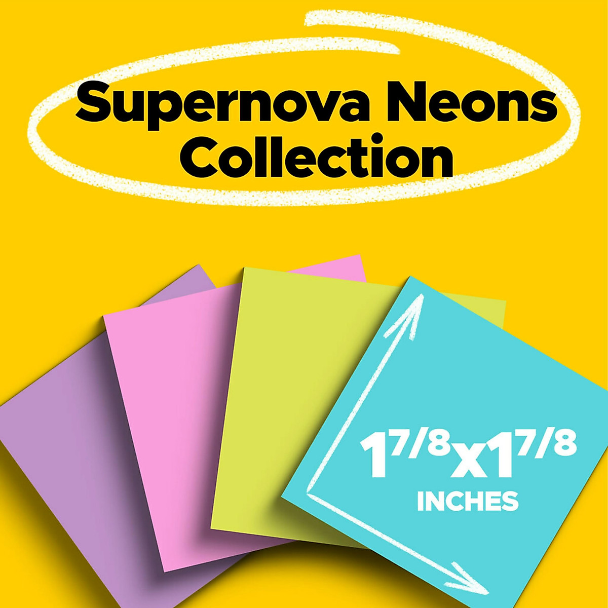 Post-it Super Sticky Notes,2x2 in, 8 Pads, 2x the Sticking Power, Supernova Neons Collection, Recyclable (622-8SSMIA) , 1 7/8" x 1 7/8" , Assorted