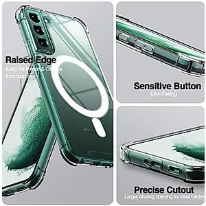 KIOMY Case for Samsung Galaxy S22+ 5G Shockproof Bumper Protective Cover with Airbags Corners Hybrid Design Hard PC Back with Flexible TPU Frame for S22 Plus Clear Magnetic for Magsafe Wireless Charge
