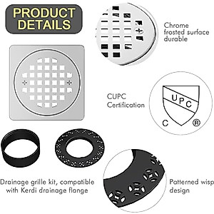 UNI-DRAIN Shower Drain Square 4 Inch with Flange, Drain Grate Kit Replacement 304 Stainless Steel Compatible with Schluter Systems kerdi Shower Drain CUPC Certification, Matte Black