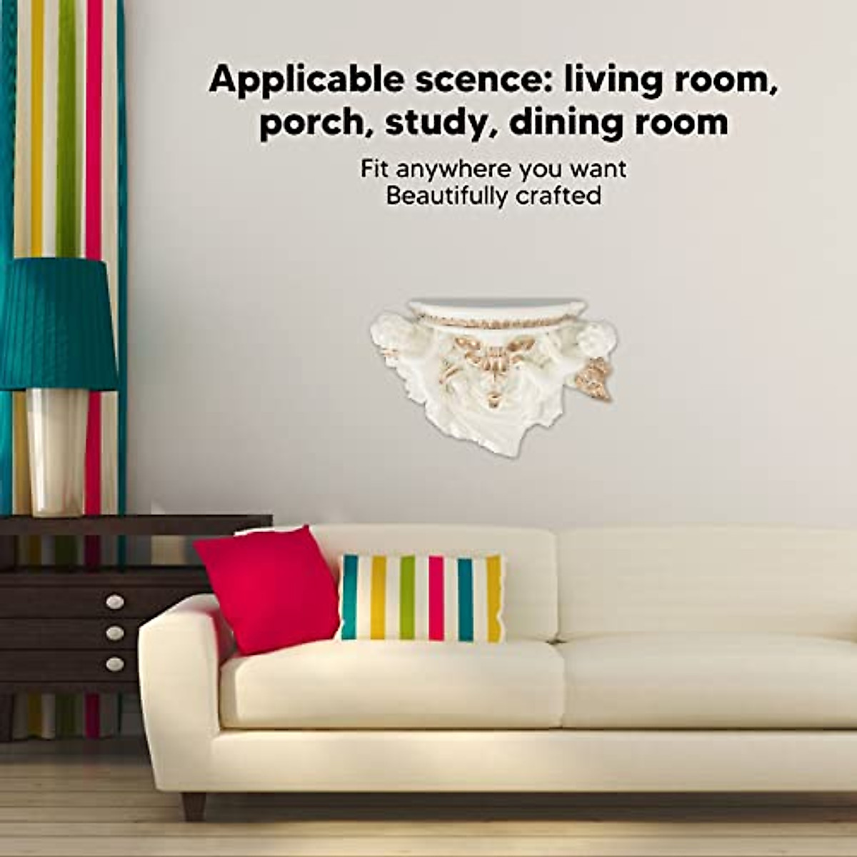 Tgoon Angel Wall Shelf, Stable Exquisite Wall Shelf Resin for Bedroom(Beige Gold)