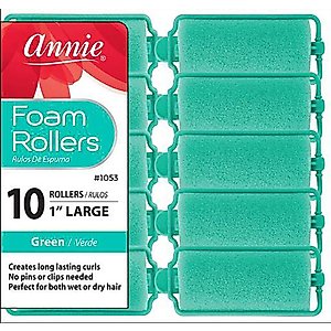 Annie Classic Foam Cushion Rollers #1053, 10 Count Green Large 1 Inch