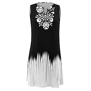 Hemlock Women Sleeveless Dress Summer Printed Maxi Dress Slim A-Line Dress Floral Sundress Knee Length Beach Dress White
