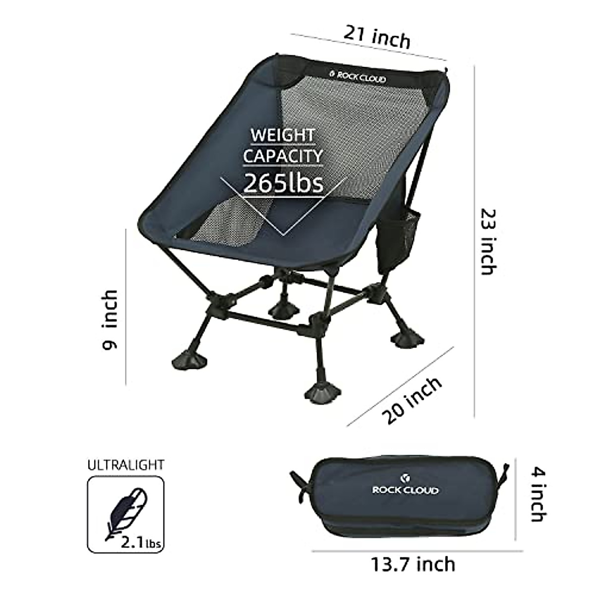 ROCK CLOUD Portable Camping Chair Ultralight Folding Chairs Outdoor for Camp Hiking Backpacking Lawn Beach Sports Blue