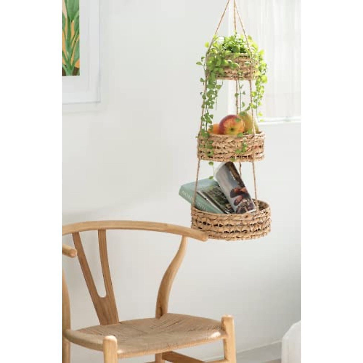 Hanging Fruit Basket Handmade Woven Hanging Basket Kitchen Storage. 3-Tier Fruit Baskets for Produce. Boho Hanging Planter Baskets - Kitchen Produce Storage Eco Friendly Organizer Heavy Duty