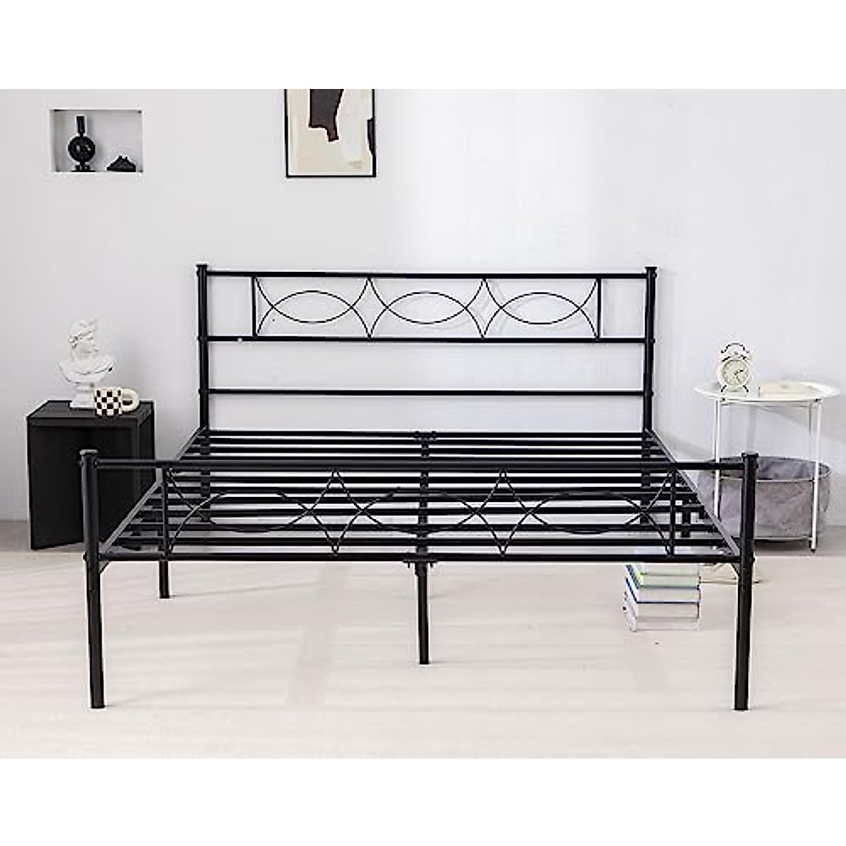 Black Metal Bed Frame Queen Size with Headboard Modern Platform Bed Sturdy and Easy Assembly No Box Spring Needed