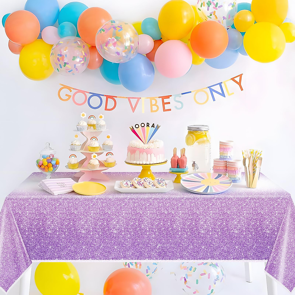 Babudeer 4 Pack Gradient Purple Plastic Tablecloth, 54 x 108 Inch Disposable Pastel Table Cloths for Rectangle Tables, Sprinkle Dot Lavender Table Covers for Birthday Wedding Theme Party Decoration