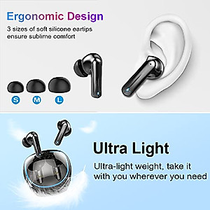 Wireless Earbud,Bluetooth 5.3 Headphones with 4 Mic,Deep Bass In-Ear Headphones ENC Noise Cancelling,40H Playtime Bluetooth Earphones,IP7 Waterproof Ear buds Mini Charging Case Bluetooth Headset Black
