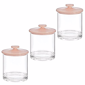 mDesign Small Modern Apothecary Storage Organizer Canister Jars - Acrylic Containers for Bathroom, Organization Holder for Vanity, Counter, Makeup Table, Lumiere Collection, 3 Pack, Clear/Light Pink