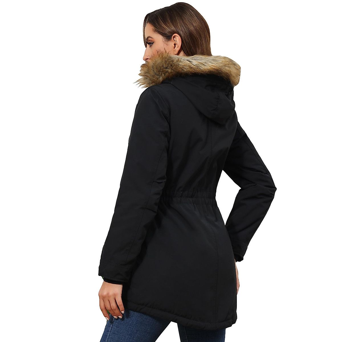 ROYAL MATRIX Women's Winter Coats Fleece Lined Parka Jacket Hooded Long Winter Warm Parka Coat with Pockets Black,8