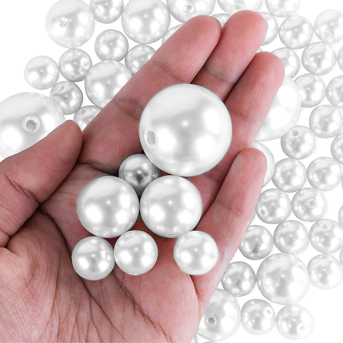 Super Z Outlet Elegant Glossy Polished Pearl Beads for Vase Fillers, DIY Jewelry Necklaces, Table Scatter, Wedding, Birthday Party Home Decoration, Event Supplies (8 Ounce Pack, 70 Pieces) (White)