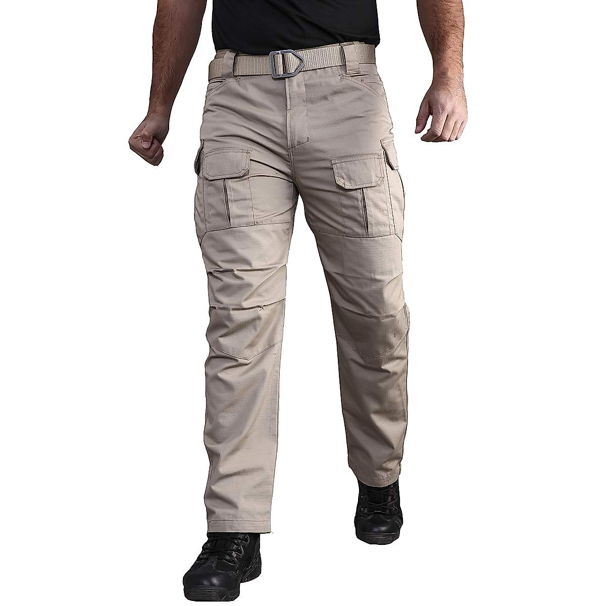 CARWORNIC Gear Men's Tactical Cargo Pants Waterpoof Lightweight Rip Stop EDC Military Combat Trousers (34W x 30L, Khaki-2)