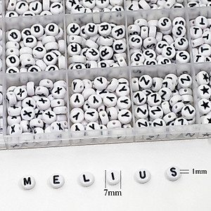 Melius Acrylic Letter Beads, 1450 Pcs 4x7mm Round Alphabet Beads in 28 Grid Box for Jewelry Making, DIY Bracelets, Necklaces, Key Chains, Bracelets (4x7mm, White)