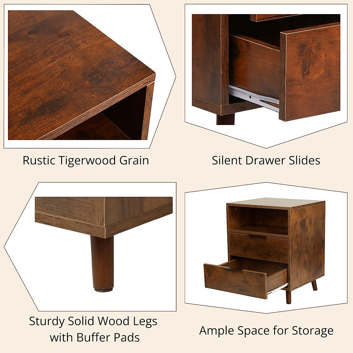 Nightstand with Hidden Compartment | Mid Century Modern Nightstand with Concealed Storage | Vintage Bedside Table | Perfect for Storing Small Valuables (1, Brown, Large)