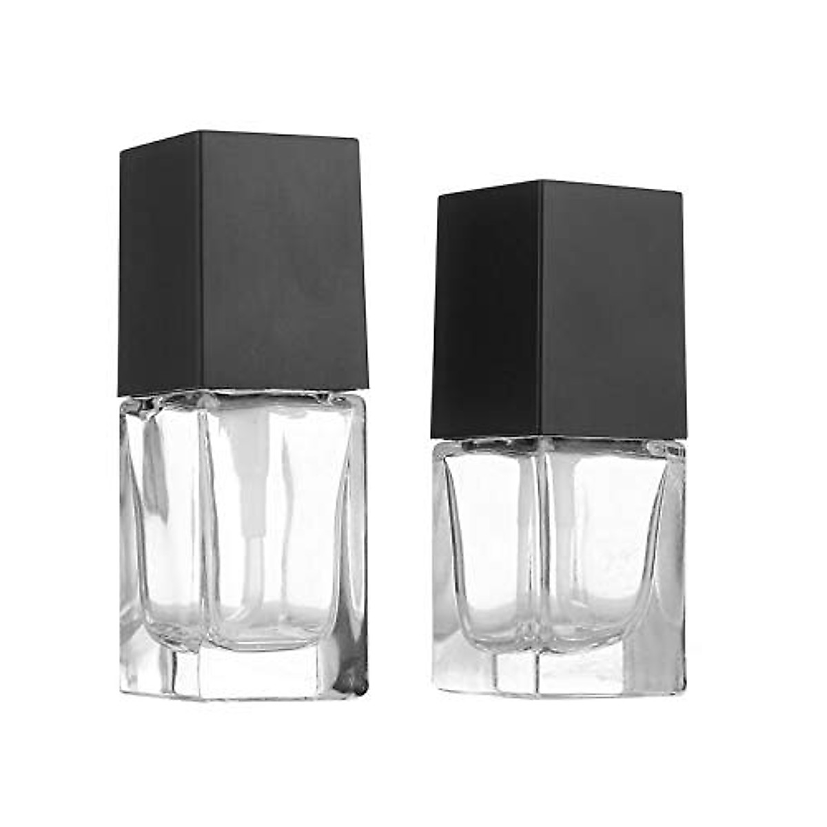 QUUPY 2Pcs 15ml/0.5oz Empty Clear Square Glass Emulsion Essence Bottle With Black Pump Head Cosmetic Foundation Travel Vials Containers Holder For Lotion Cleanser Essential Oils Liquids Body Cream