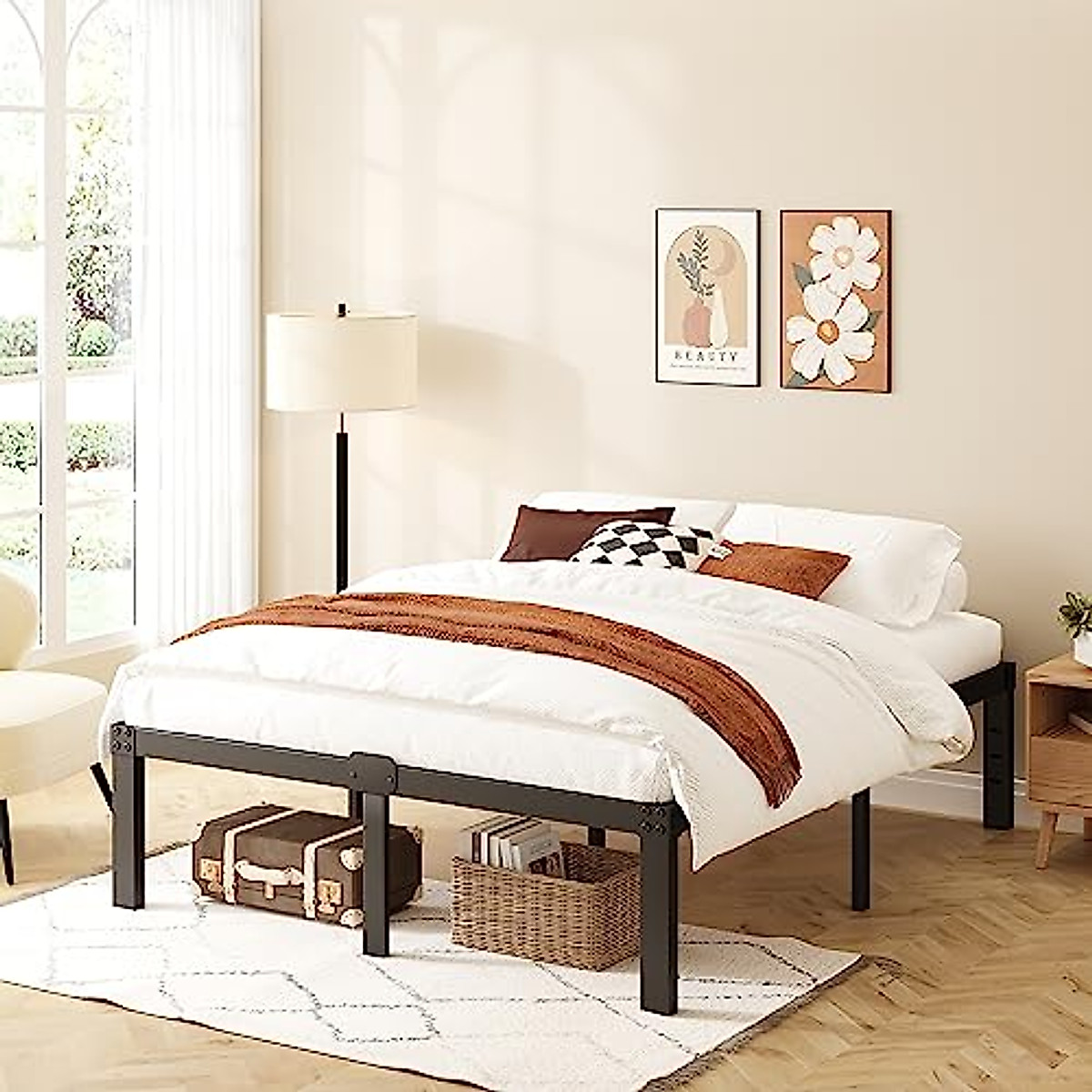 Sosain 14 inch Full Bed Frame Metal Platform Frame no Box Spring Needed，Black Heavy Duty Sturdy Steel,Easy Assembly，with Storage