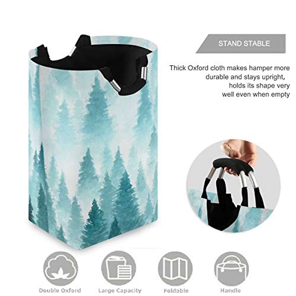 visesunny Collapsible Laundry Basket Blue Forest Large Laundry Hamper Oxford Fabric Dirty Clothes Toy Organizer with Handle for Bathroom Kids Room Dorm