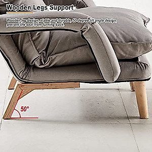 CLIPOP Modern Living Room Accent Chair with Ottoman, Comfy Linen Armchair with Adjustable Backrest(5 Angles), Solid Wood Legs, Leisure Upholstered Single Sofa Chair with Footrest,Grey