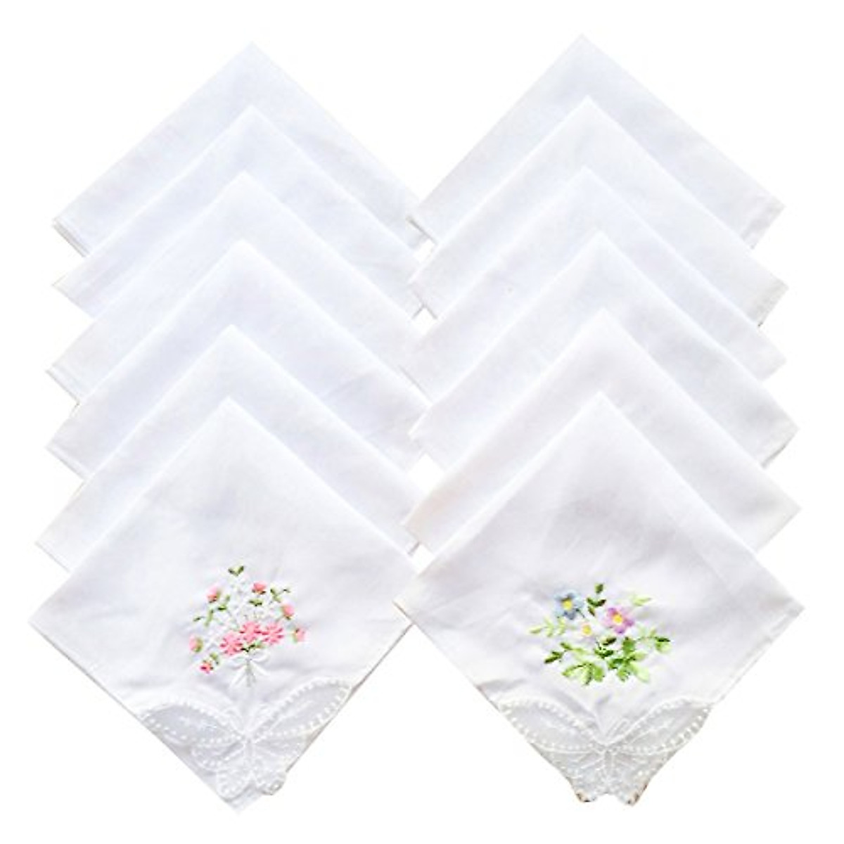 Mix Lot Womens Embroidery Floral Cotton Handkerchiefs Lace Border Wedding Hankies
