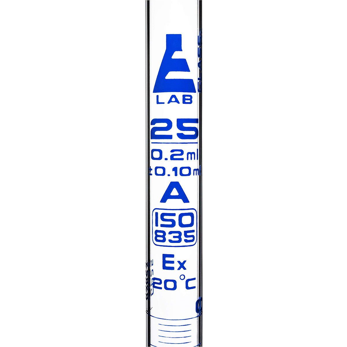 EISCO Serological Pipette, 25ml - Class A, Tolerance ±0.100ml - Blue Graduations - Color Code, White - Calibrated for Delivery to Jet - Borosilicate Glass
