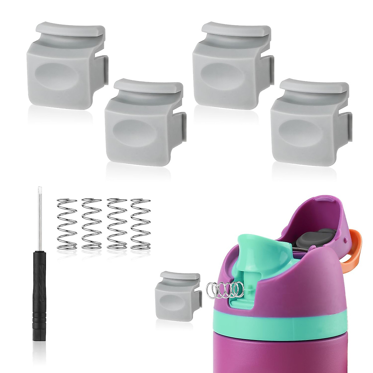 PEUTIER 4pcs Replacement Button Compatible with Owala FreeSip 24oz 32oz, BPA-Free Water Bottle Lid Mouth Push Button Switch Replacement Parts for Owala 19/24/32/40oz Bottle Accessories, Grey