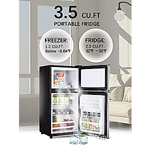 KRIB BLING Mini Fridge with Freezer on Top, 3.5 Cu.Ft Compact Refrigerator with 7 Levels Adjustable Thermostat, Small Fridge for Dorm, Office, RV Camping, Silver