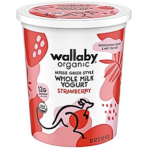 Wallaby Organic Aussie Greek Whole Milk Yogurt, Strawberry, 32 oz. USDA Organic