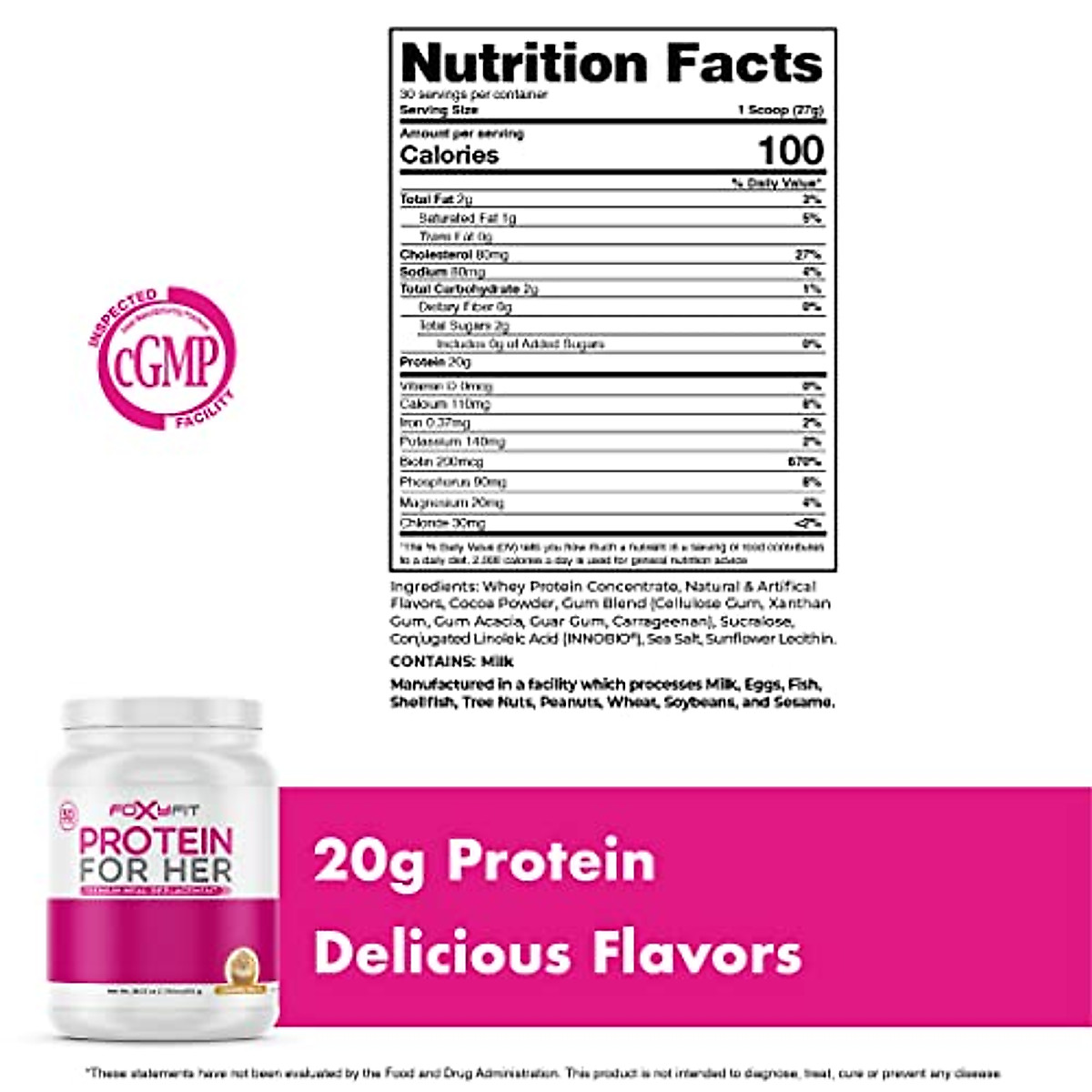 FoxyFit Protein for Her, Caramel Mocha Whey Protein Powder with CLA and Biotin for a Healthy Glow (1.78 lbs)