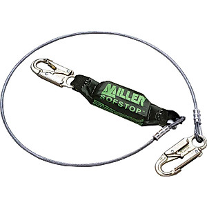 Miller by Honeywell 907NLS/4FTYL 4-Feet Vinyl-Coated Wire Rope Lanyard with SofStop Shock Absorber and Two Locking Snap Hooks, Yellow
