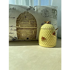 heart & home Ceramic Honey Jar with Dipper 14 oz, Honey Pot with Lid and Wood Dipper, Yellow