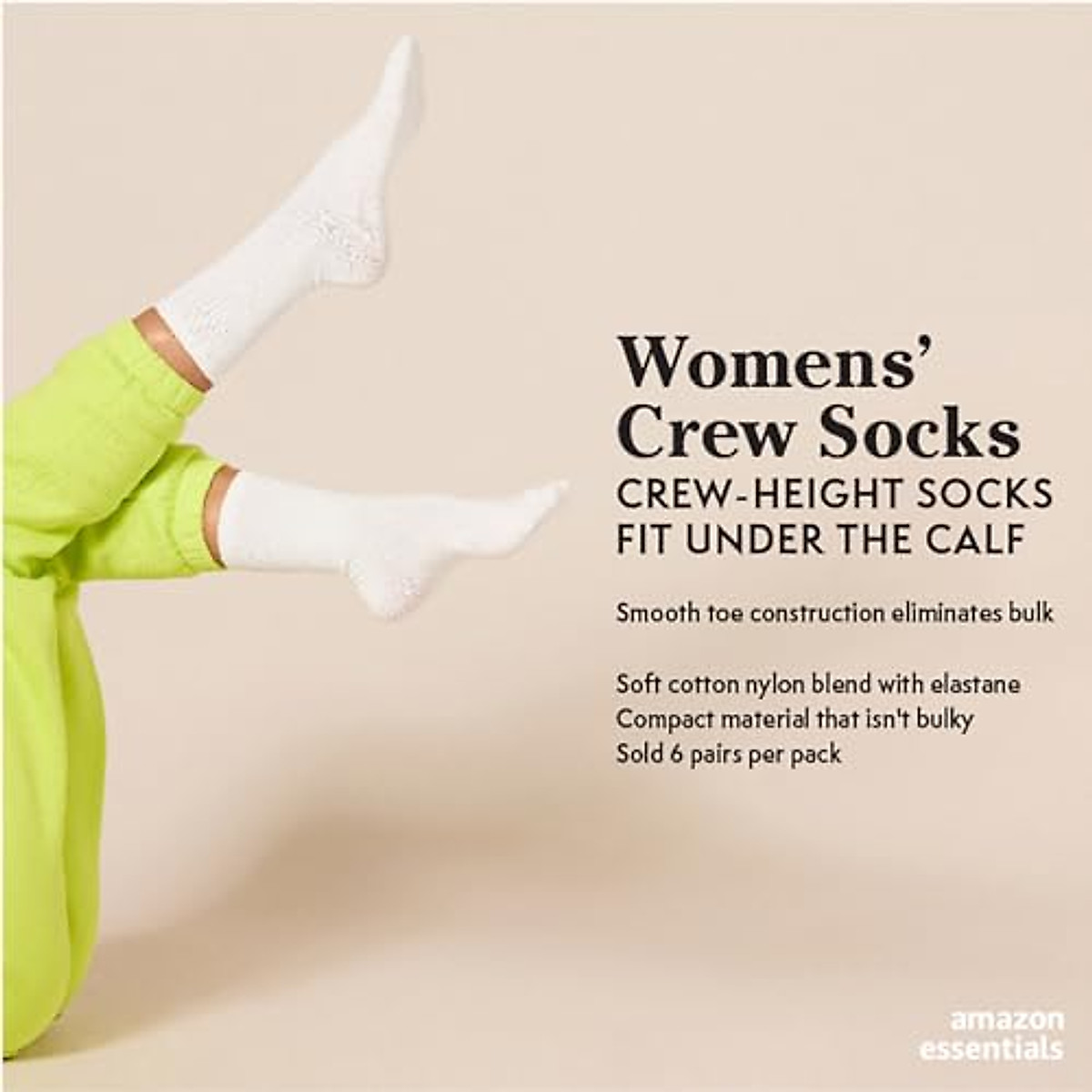 Amazon Essentials Women's Casual Crew Socks, 6 Pairs, Black, 8-12