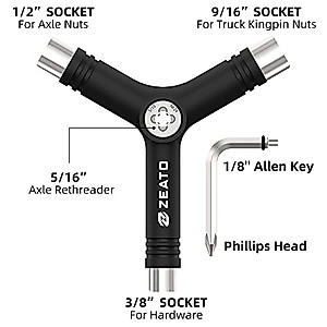 Zeato All-in-One Skate Tools Multi-Function Portable Skateboard Y Tool Accessory with Y-Type Allen Key and L-Type Phillips Head Wrench Screwdriver