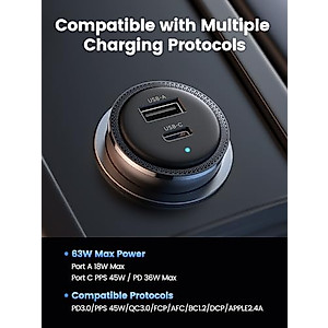 UGREEN 63W USB C Car Charger Adapter, PPS 45W Super Fast Charging 2.0 Type C Car Charger Cargador para Carro, Dual USB Car Charger for iPhone 15/14/13/12, Galaxy S24/S23/S22/Series, iPad, MacBook