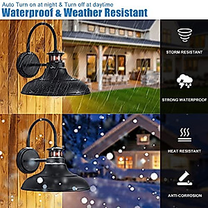 2 Packs Motion Sensor Outdoor Barn Lights - Dusk to Dawn Farmhouse Gooseneck Barn Light, 12in Large Black Porch Light Fixture Wall Mount, Exterior Wall Lighting Fixture for Garage Patio Doorway