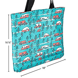 Camco Life Is Better at The Campsite Tote Bag | Features Teal Camper/RV Theme | Fully Lined Interior with Zippered Interior Pocket (53269) White Large