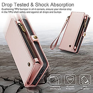 CASEME for iPhone 13 Pro Max Case Wallet Case Cover for Women Men Girls Durable 2 in 1 Detachable Premium Leather with 8 Card Holder Slots Magnetic Zipper Pouch Flip Lanyard Strap Wristlet - Rose Gold
