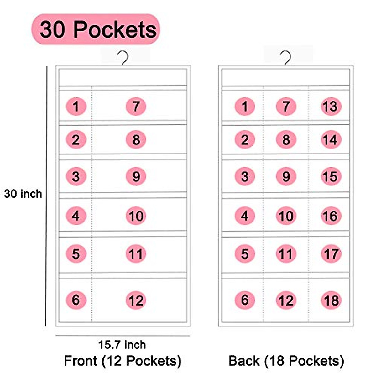 Home Closet Hanging Organizer Mesh Pockets Dual Sided Wall Shelf Wardrobe Storage Bags for Bra Underwear Socks Jewelry Gadget Included 2 Hooks 2 Clothes Hanger Connector Hooks (Beige, 30 Pocktes)