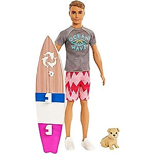 Ken Doll with Puppy and Surfboard