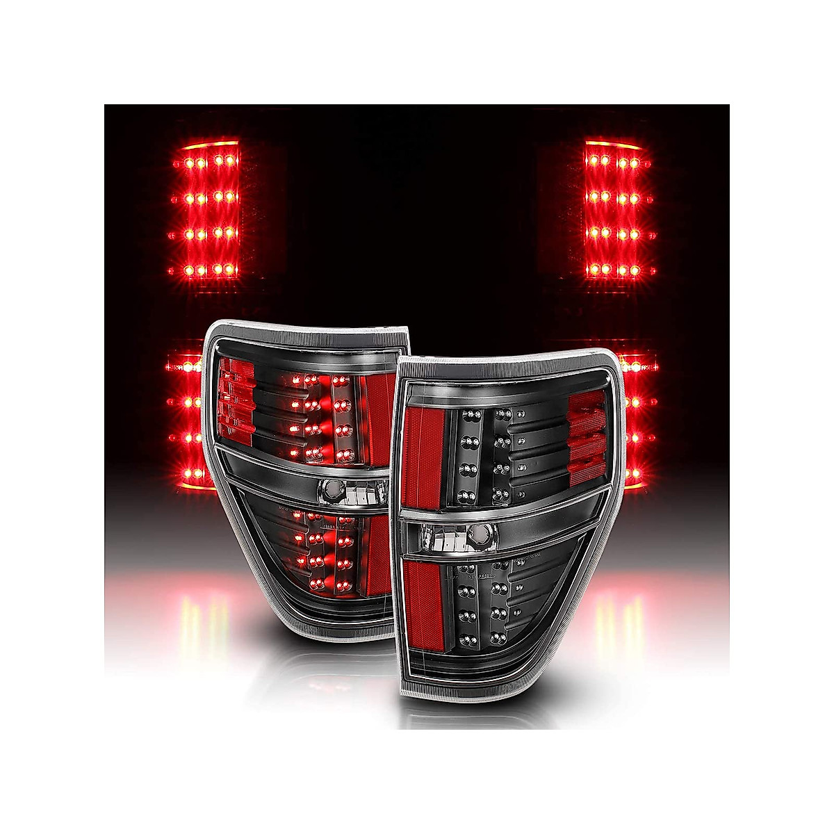 AmeriLite Black LED Replacement Brake Tail Lights Set For 09-14 Ford F-150 - Passenger and Driver Side