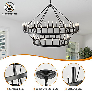 celimi Large Wagon Wheel Chandelier Black Round Modern Farmhouse 2 Tier 54-Lighting Fixtures for High Ceilings, Dining Room,Living Room