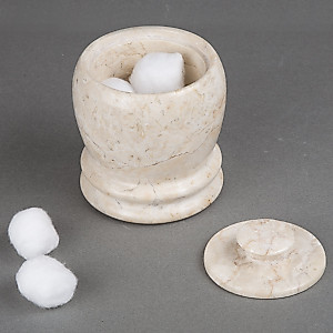Creative Home 74198 Natural Champagne Marble Cotton Ball and Swab Holder, 3-5/8" Diam. x 4-3/4" H