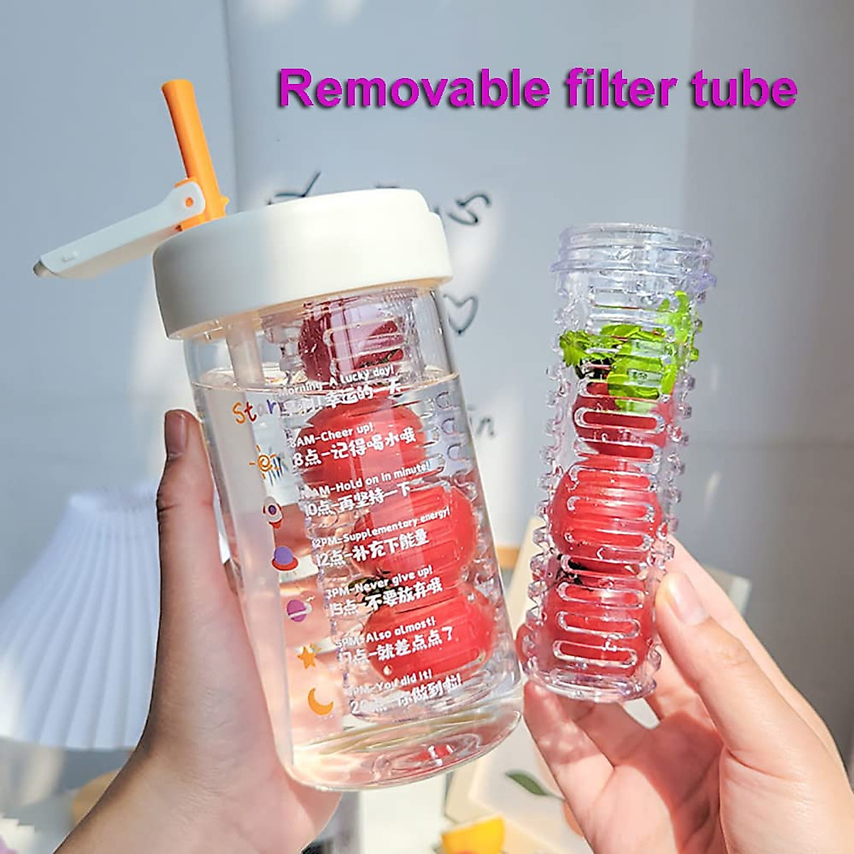 JZSMY Transparent Grass Water Bottle with Straw, 500ml Flower Tea Cup Milk Juice Cute Water Bottle Glass Water Bottles Portable Water Cup Creative Handy Cup Kawaii Bottles (Pink)