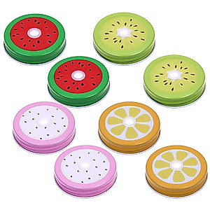 Cosmos 8 Pcs Regular Mouth Mason Jar Lids Decorative Metal Jar Lids Compatible with Mason Jars Canning Jars, Straw Hole Design in Assorted 4 Colors Pattern