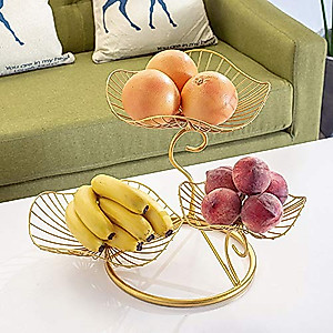 RAUVOLFIA Fruit Bowl, 3-Tier Fruit Basket Holder, Decorative Fruit Bowls Stand, Gold