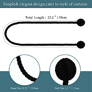 Hangtty 2 Pack Curtain Tiebacks Elegant Decorative Curtain Tie Backs Rope Curtain Holders for Drapes Window Treatment Holdbacks for Drapes or Curtains, Black