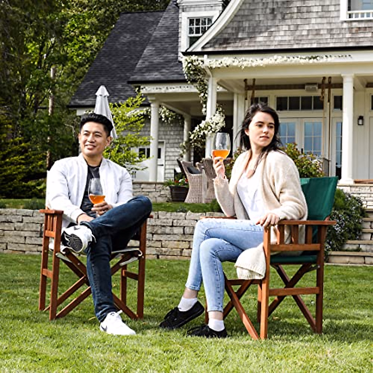 BYER OF MAINE, Pangean Campaign Chair, 20" D x 23.5" W x 36" H, Holds Up to 250 lbs, Hardwood, Perfect for Patio/Deck, Wood Folding Chairs, Patio Chair, Deck Chair, Wood Camp Chair, Green, Single